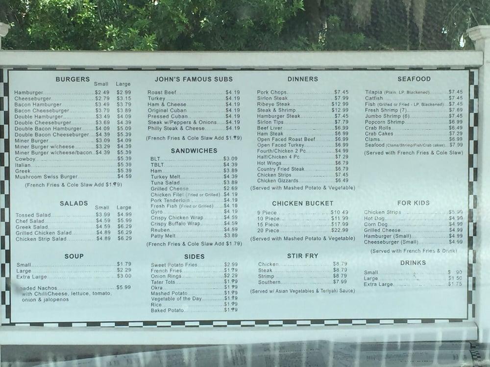 Menu at John's Drive-In restaurant, Fort Meade