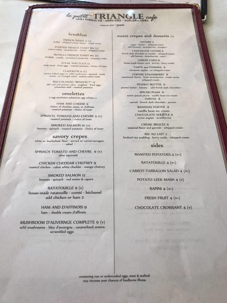 Menu at Le Petit Triangle Cafe, Cleveland