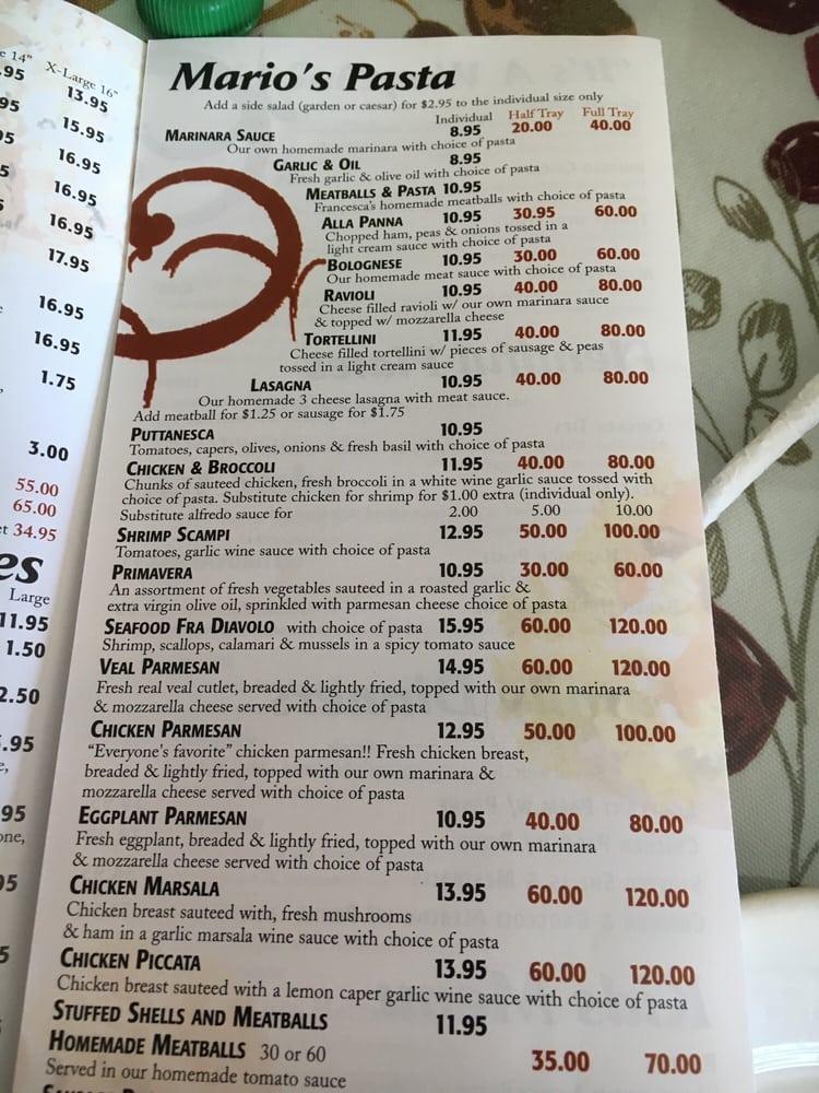 Menu at Mario's Trattoria pizzeria, Easton, 260 Washington St
