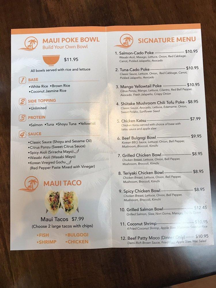 Menu at Maui Fresh Grill restaurant, Irving