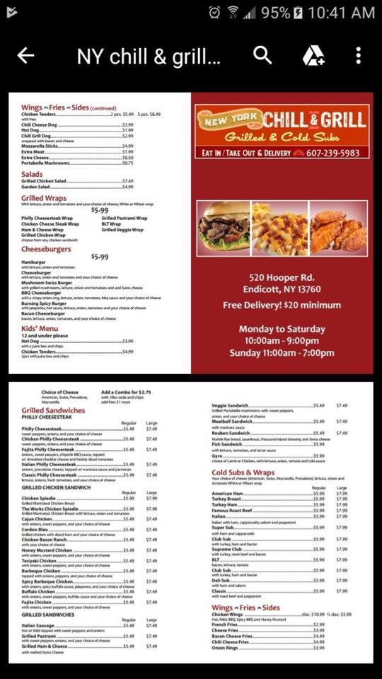 Menu at New York Chill And Grill restaurant, Endwell