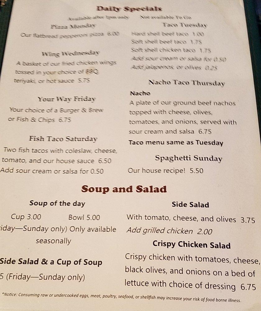 Menu at O'Briens Place pub & bar, Springfield