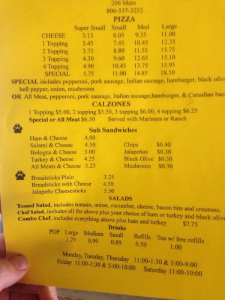 Menu at Panther Pizza pizzeria, Panhandle