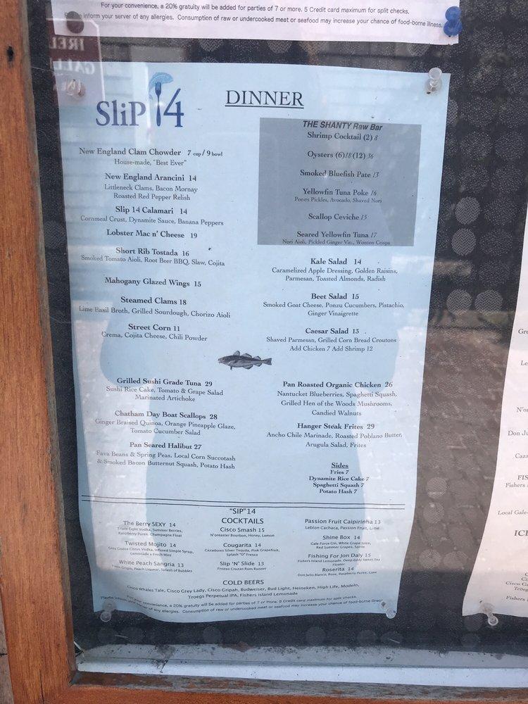 Menu at Slip 14 pub & bar, Nantucket