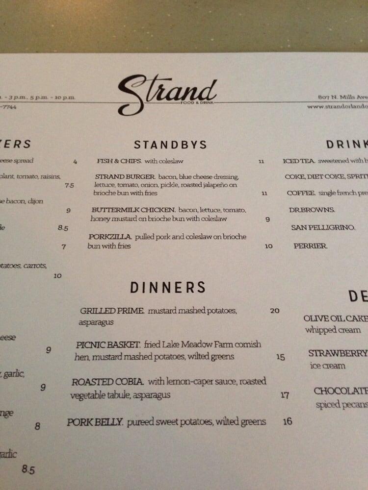Menu at The Strand restaurant, Orlando