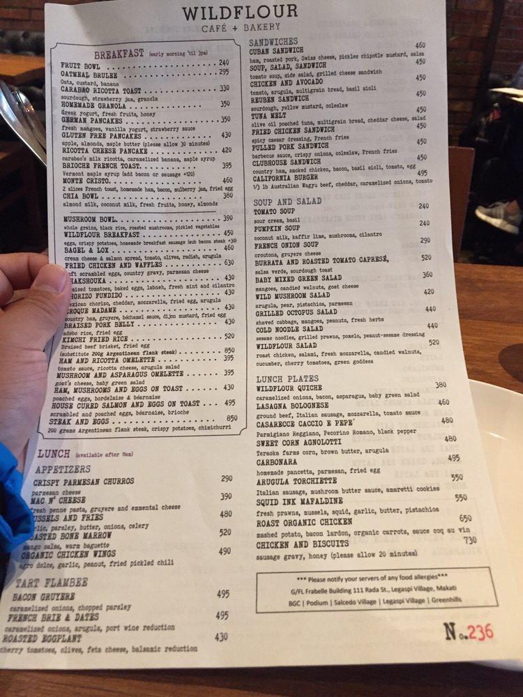 Menu at Wildflour Restaurant - Rada, Legazpi Village, Makati, Ground Floor