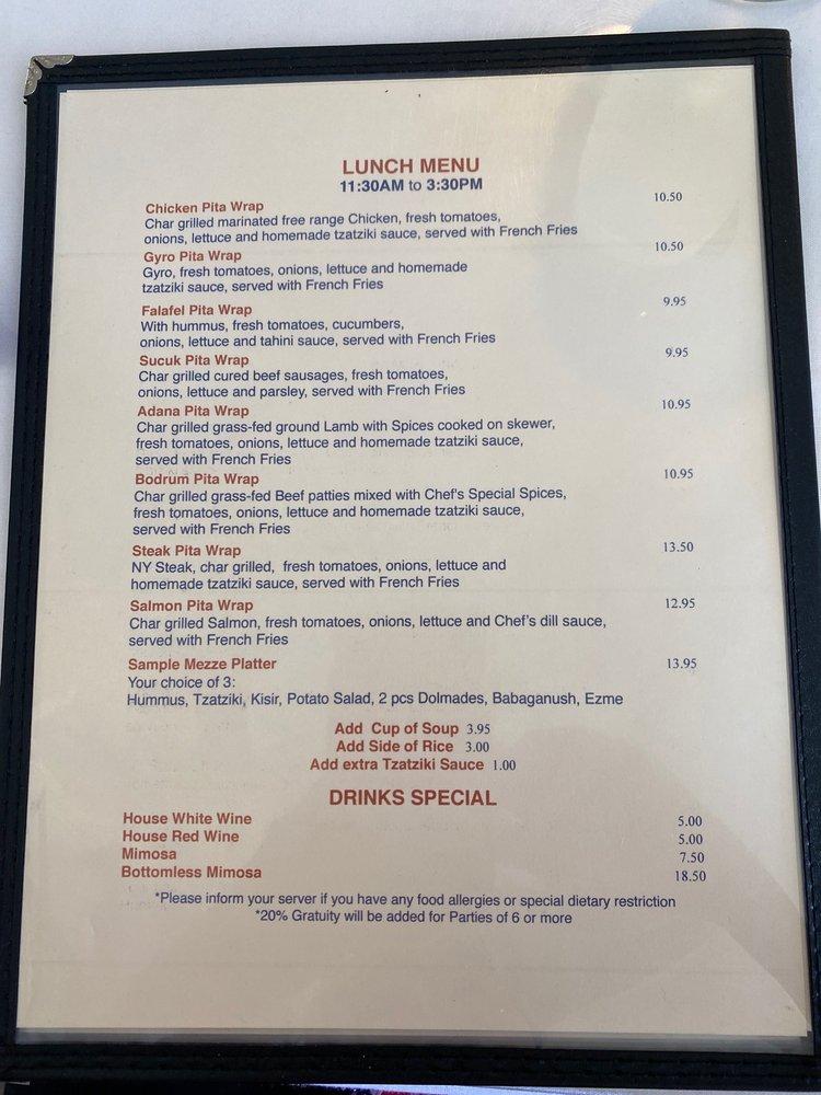 Carta de Bodrum Restaurant, Venice, 225 Miami Ave W