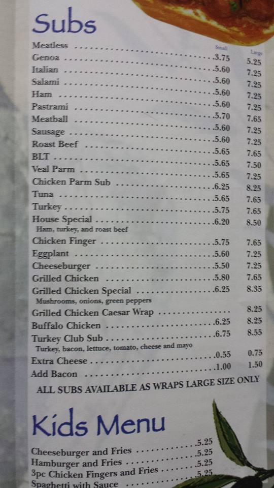 Menu at Sabrin Pizza pizzeria, Concord