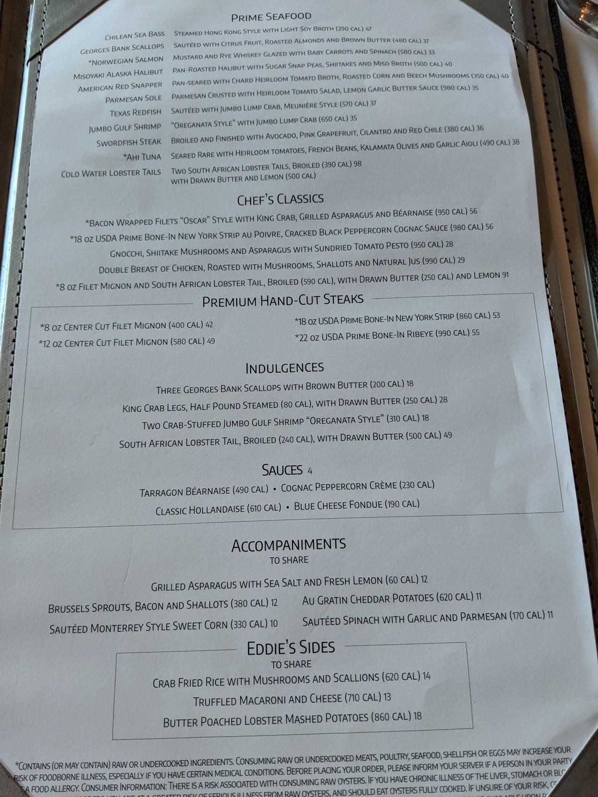Menu at Eddie V's Prime Seafood steakhouse, Houston, Queensbury Ln #200