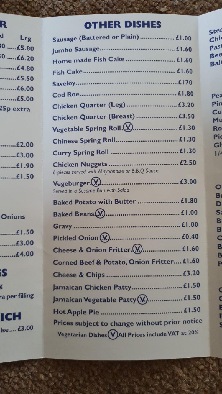 Menu at Smithson's Fish & Chips fast food, Bournemouth