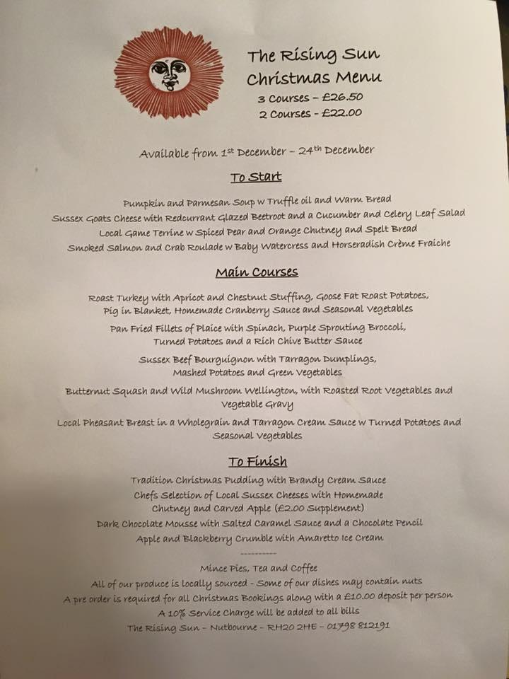 Menu at The Rising Sun pub & bar, Pulborough