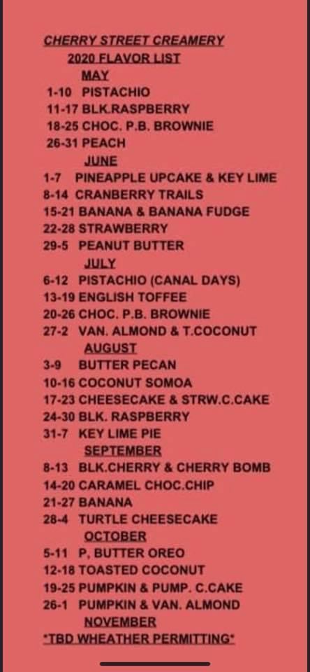 Menu at Cherry Street Creamery desserts, Canal Fulton
