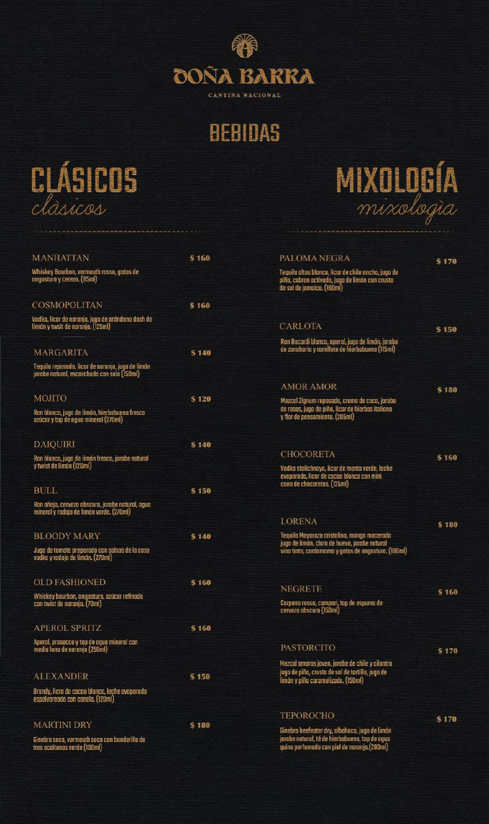 Menu at Doña Barra Cantina, Valle de Bravo