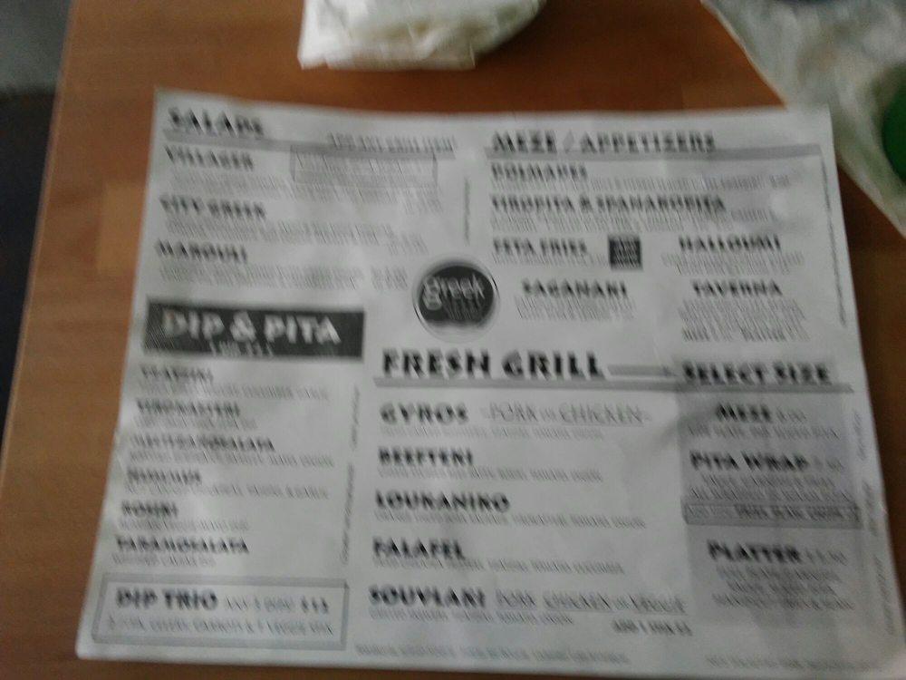 Menu at Greek Belly restaurant, Springfield