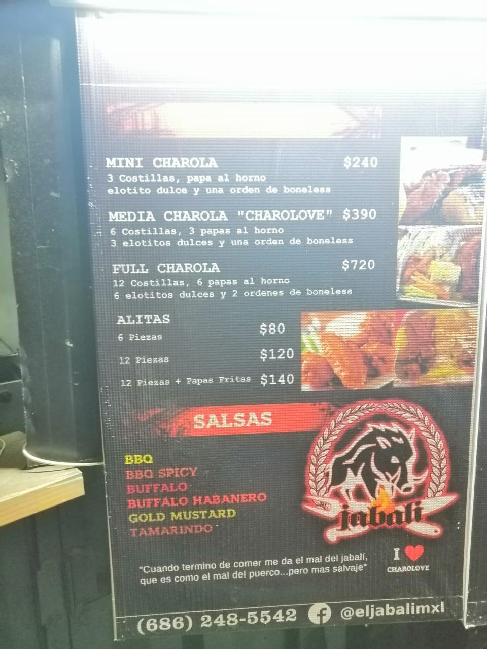 Menu at Jabalí Food Truck Periférico restaurant, Mexicali