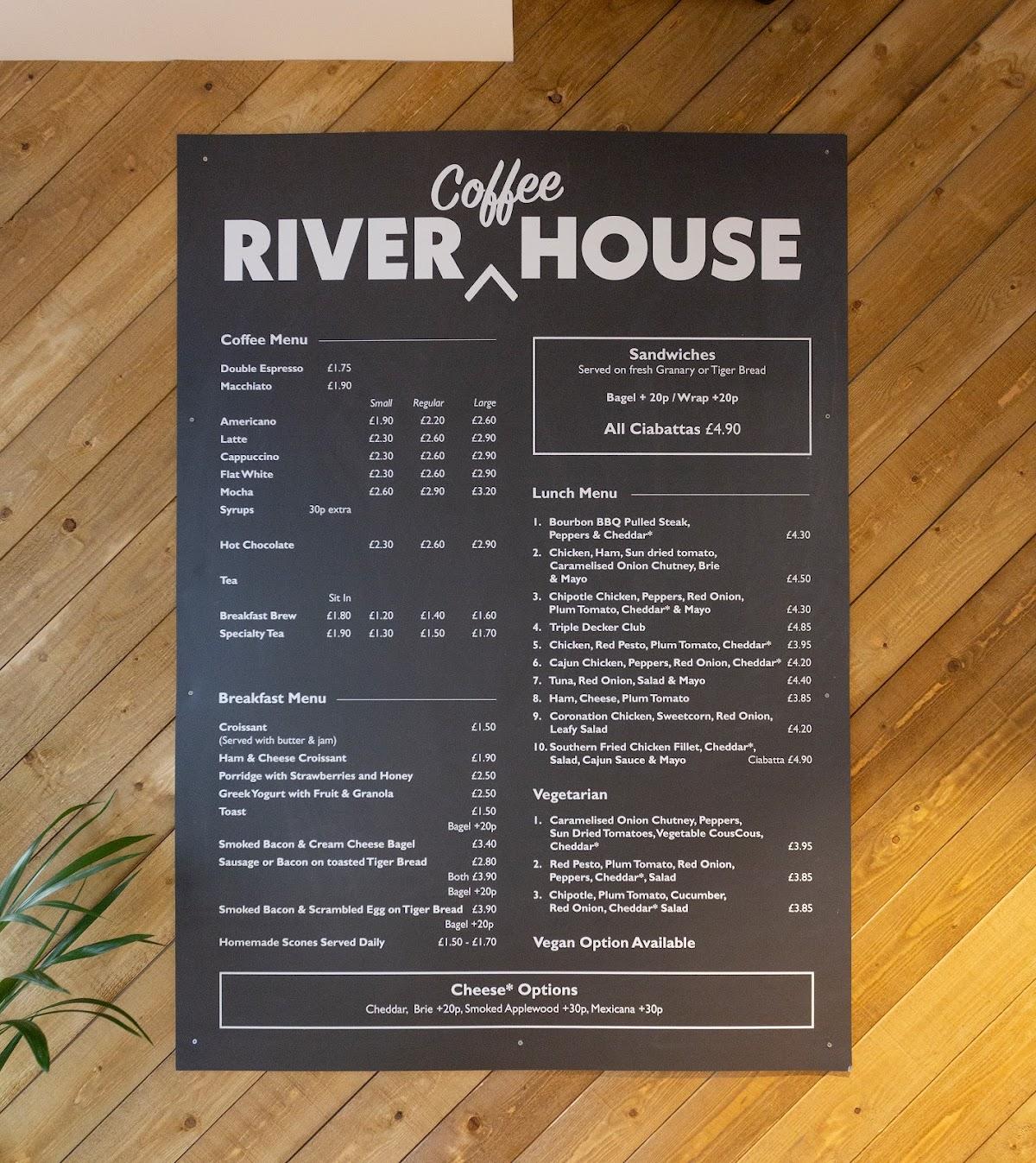 Menu at River Coffee House, Belfast