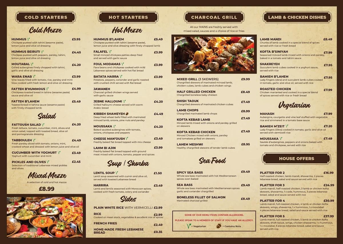 Menu at Syrian House Restaurant, Birmingham
