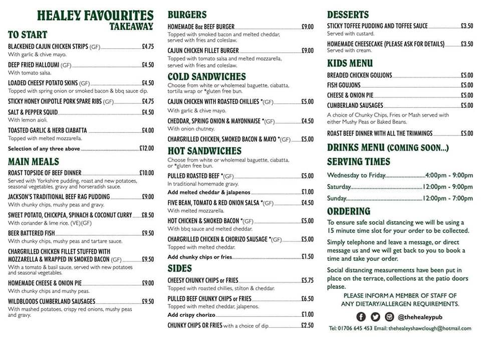 Menu at The Healey pub & bar, Rochdale, 172 Shawclough Rd