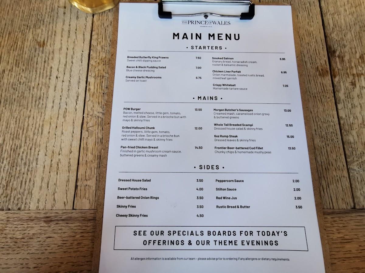Menu at The Prince of Wales pub & bar, Haslemere