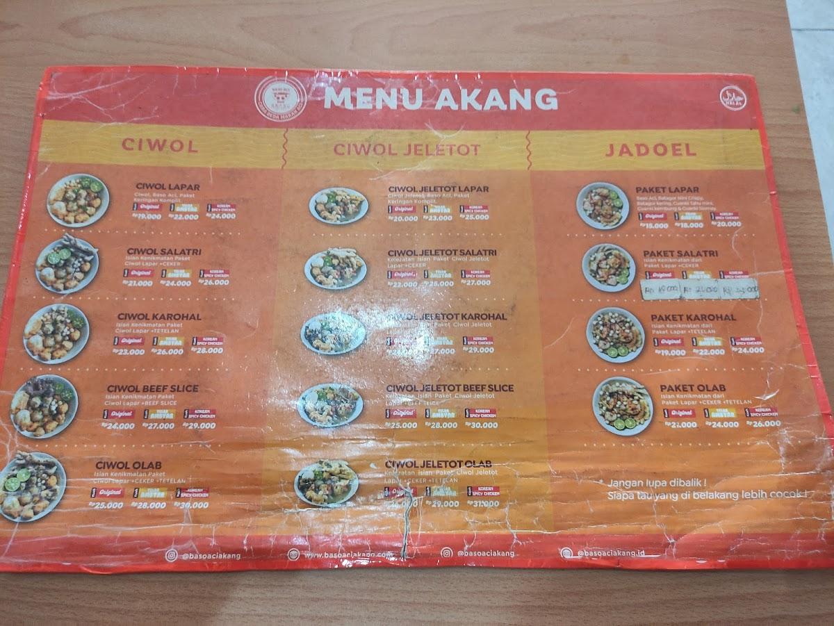 Menu at Baso Aci Akang Tembalang Semarang restaurant, Semarang