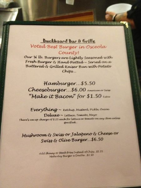 Menu at Buckboard Bar and Grille, Reed City