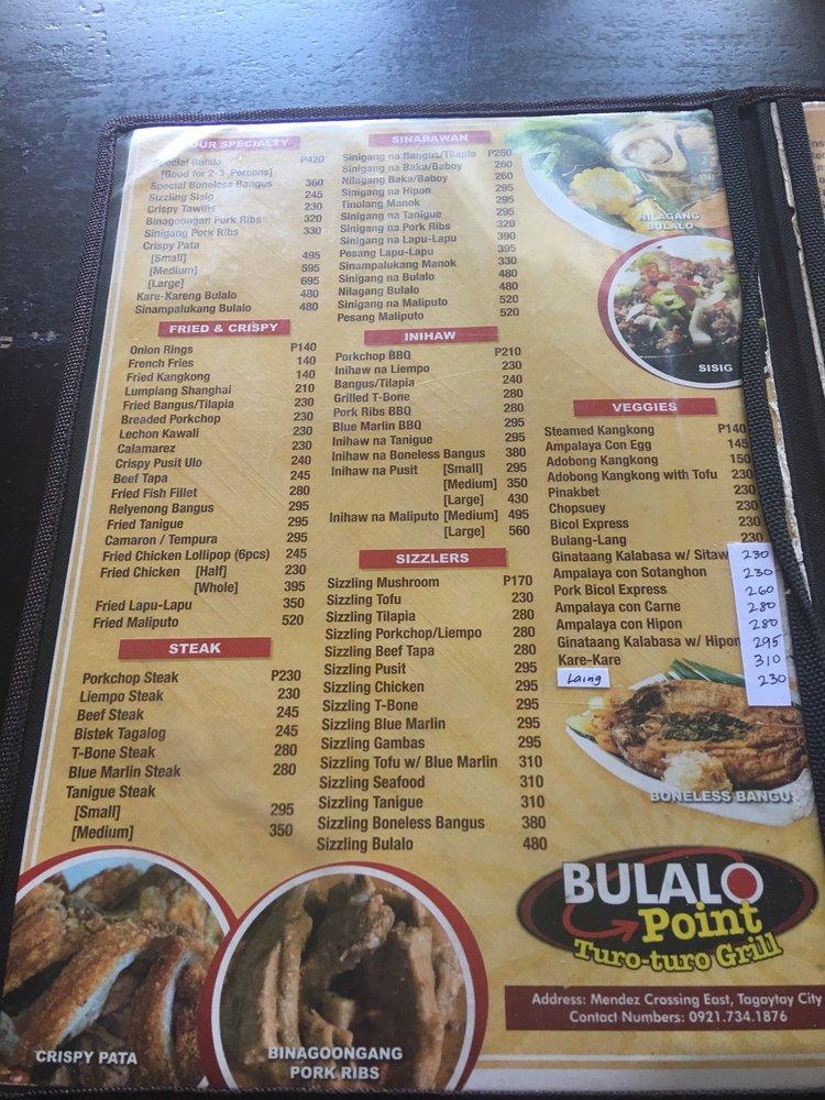 Menu at Bulalo Point Turo-Turo Grill restaurant, Tagaytay, Tagaytay ...