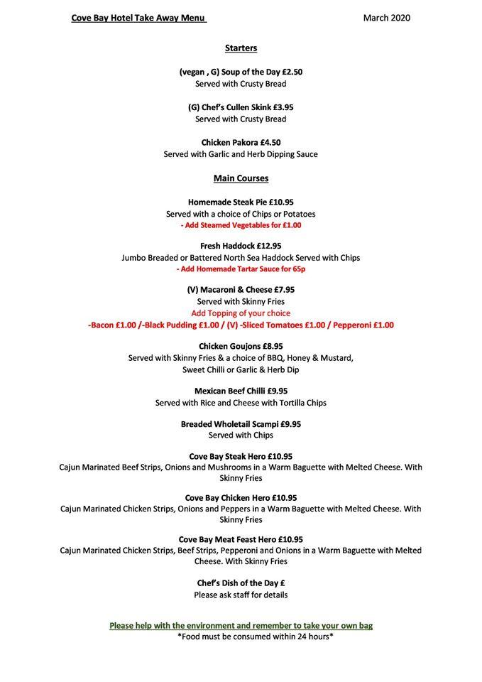 Menu at Cove Bay Restaurant, Aberdeen