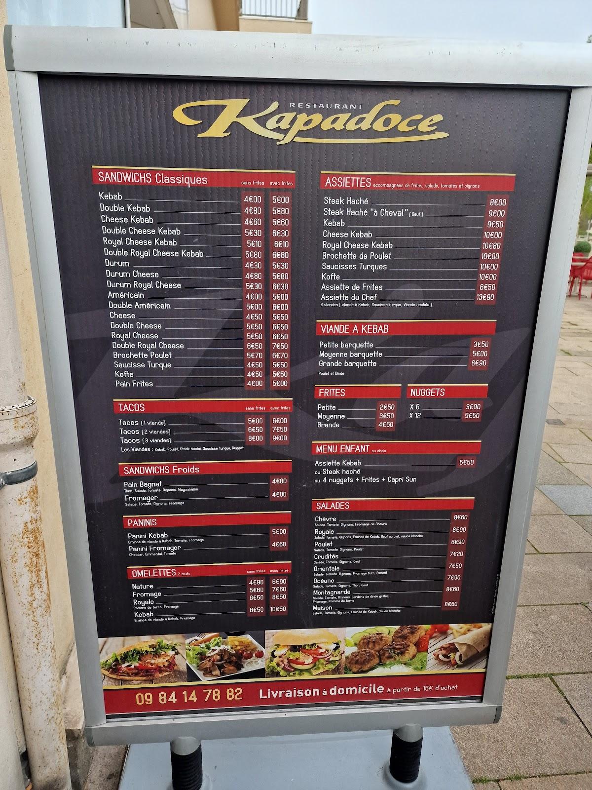 Menu at Kapadoce fast food, Verdun, 43 Quai de Londres