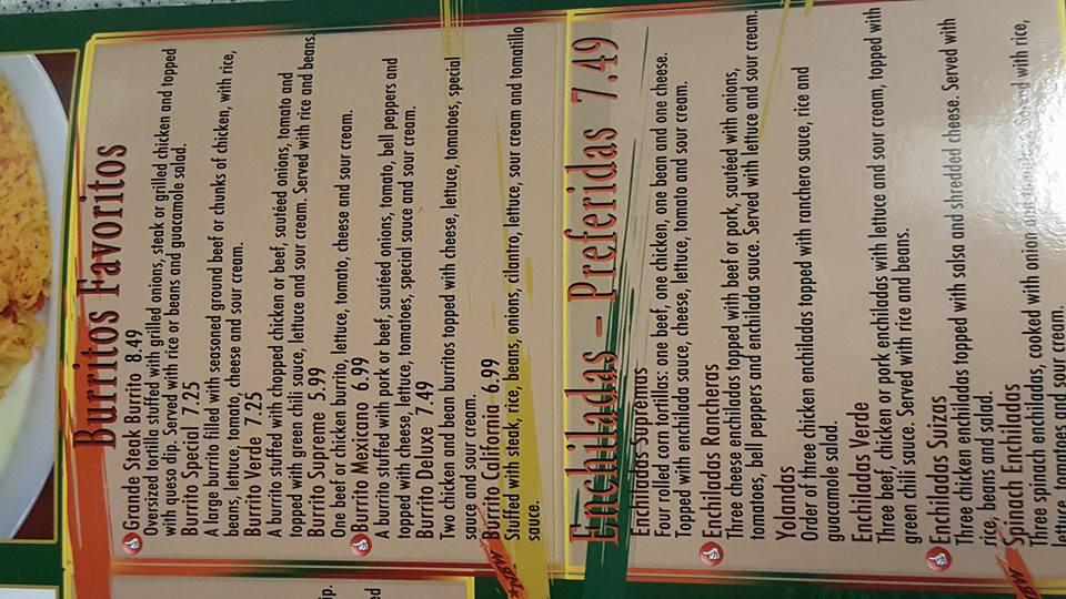 Menu at Mi Cabrito restaurant, Richland, 655 US 49