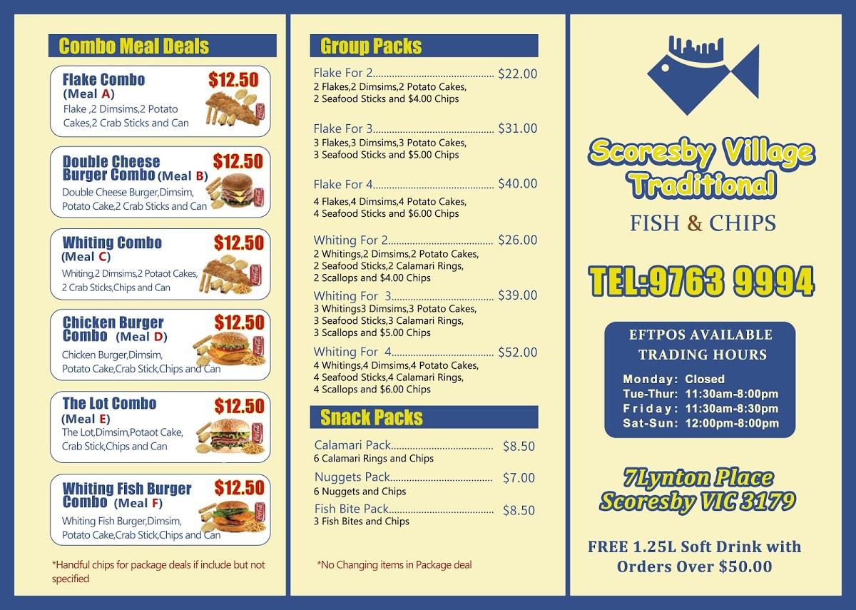 Menu at Scoresby Village Traditional Fish & Chips fast food, Scoresby