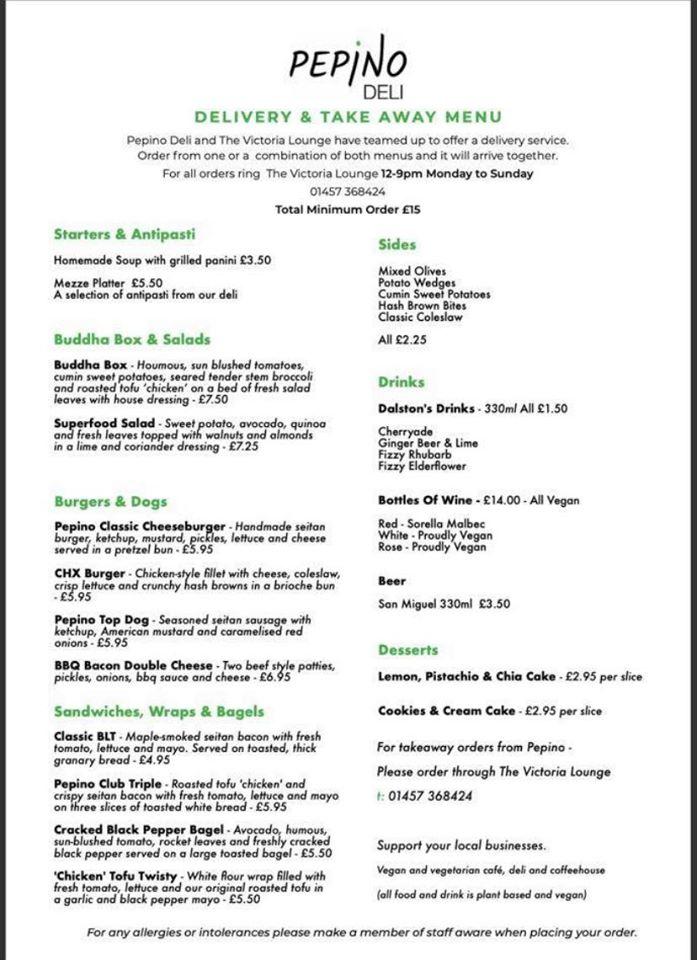 Menu at The Victoria Lounge pub & bar, Glossop
