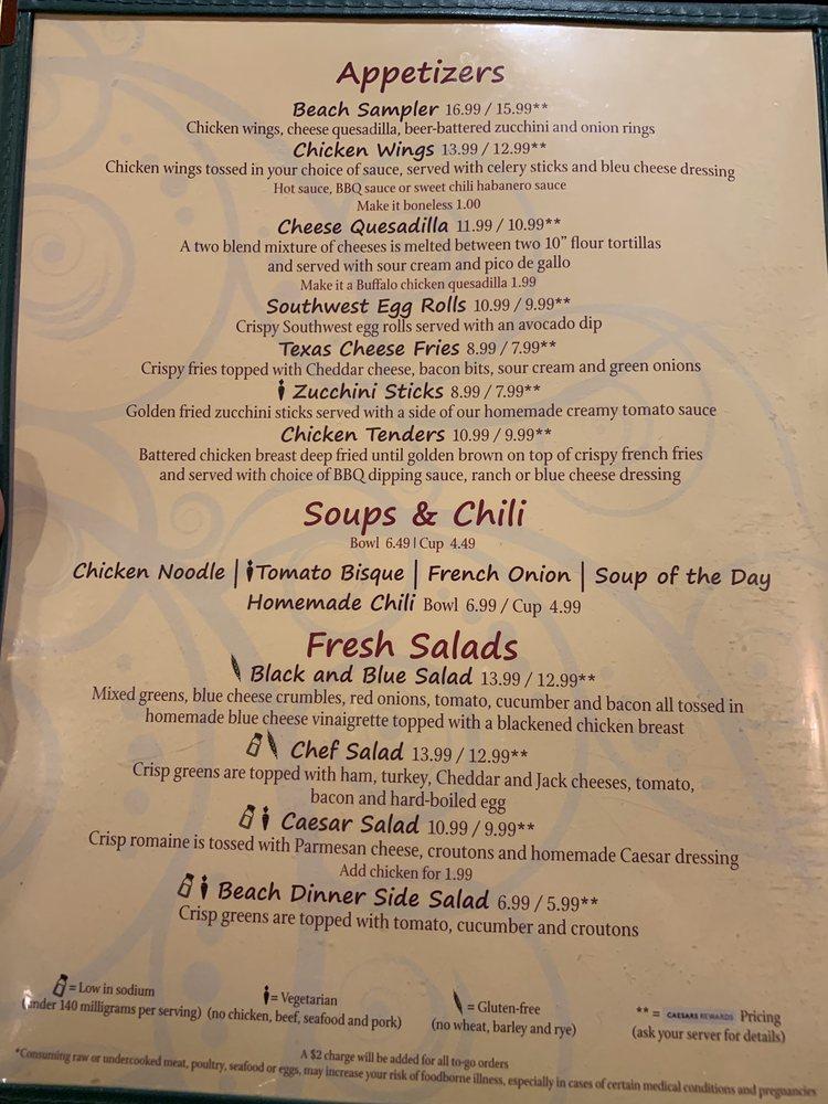 Menu at Beach Café cafe, Laughlin