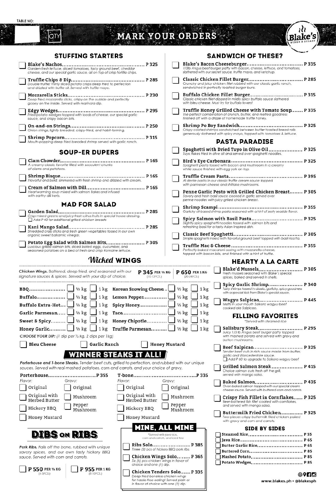 Menu at Blake's Wings & Steaks - SM City Fairview restaurant, Quezon ...