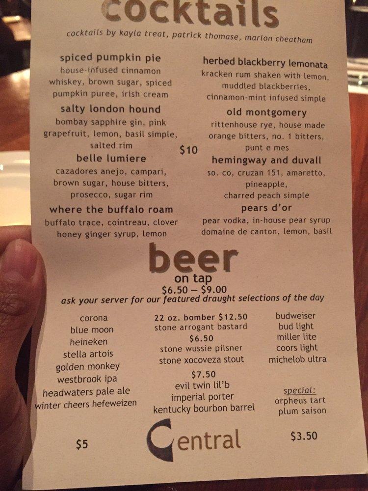 Menu at Central Restaurant, Montgomery