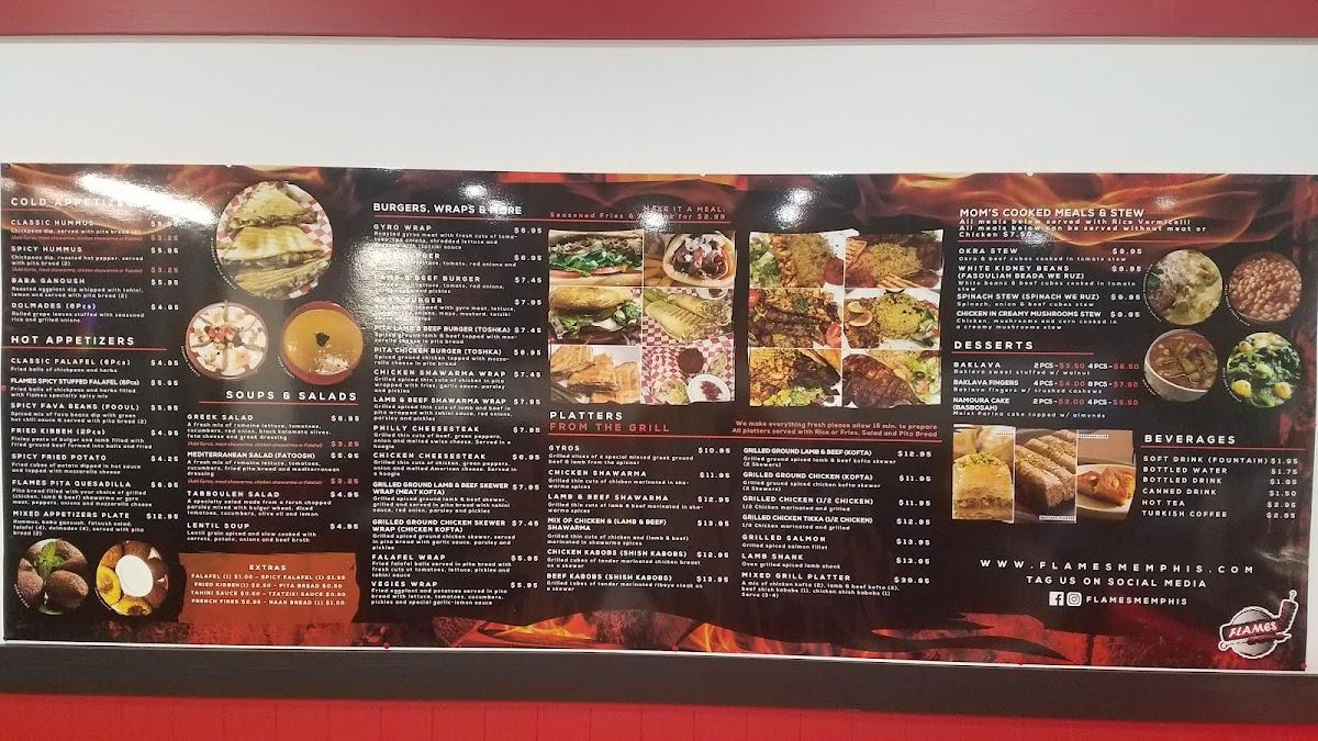 Menu at Flames Mediterranean & Grill restaurant, Memphis