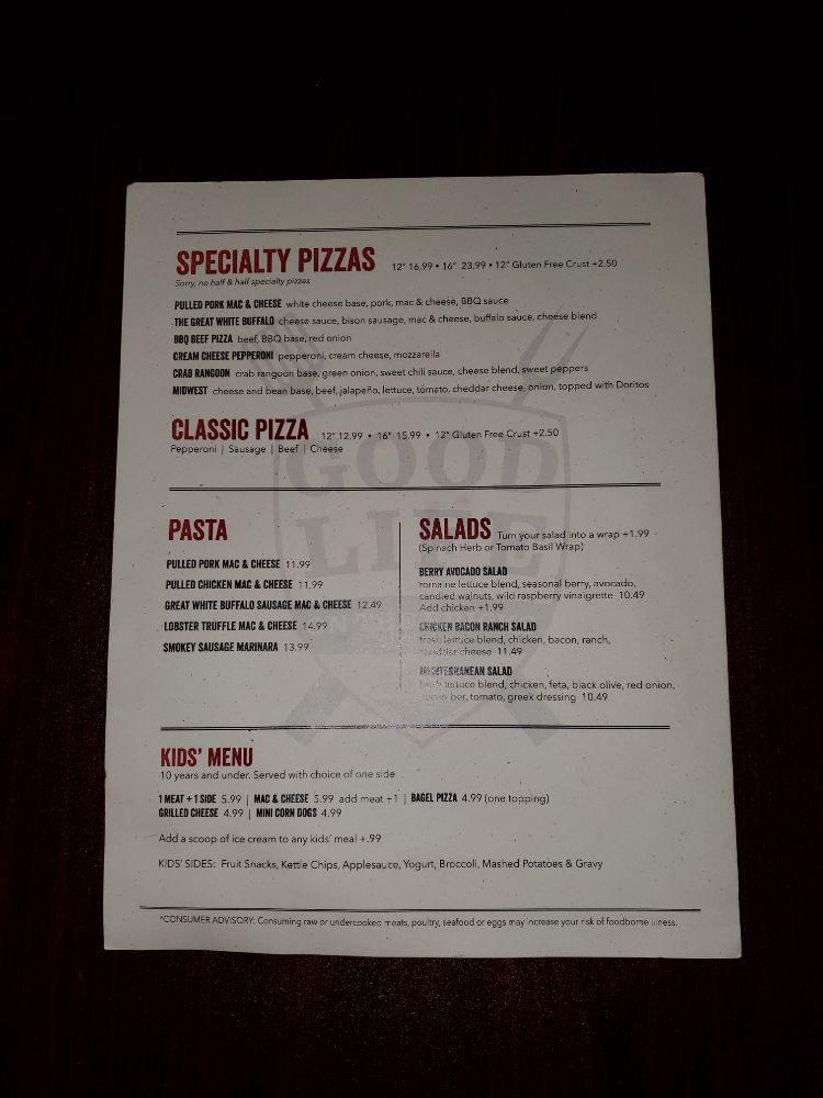 Menu at Good Life on the Bricks pub & bar, North Platte