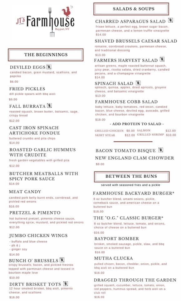 Menu at JT's Farmhouse pub & bar, Bayport