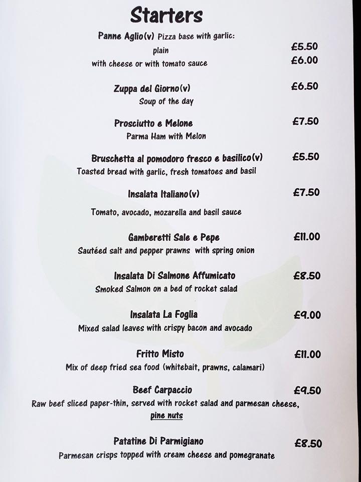 Menu at La Foglia - Italian Restaurant, Banbury