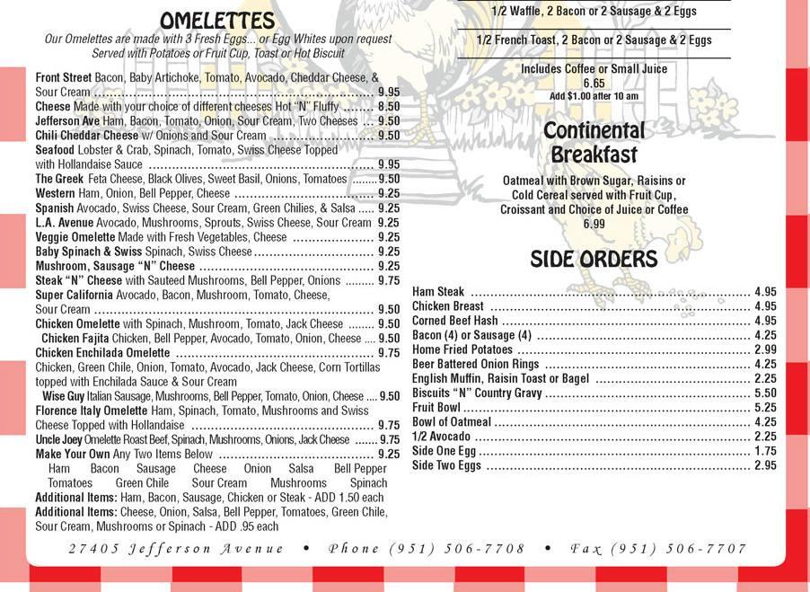 Menu at Mo's Egg House restaurant, Temecula