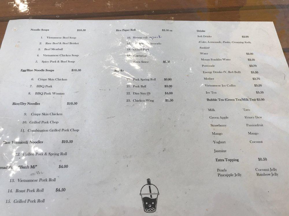 Menu at Pho Express restaurant, Redbank Plains