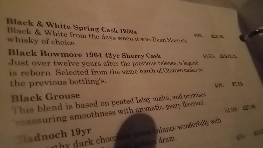 Menu at Boisdale of Canary Wharf steakhouse, London