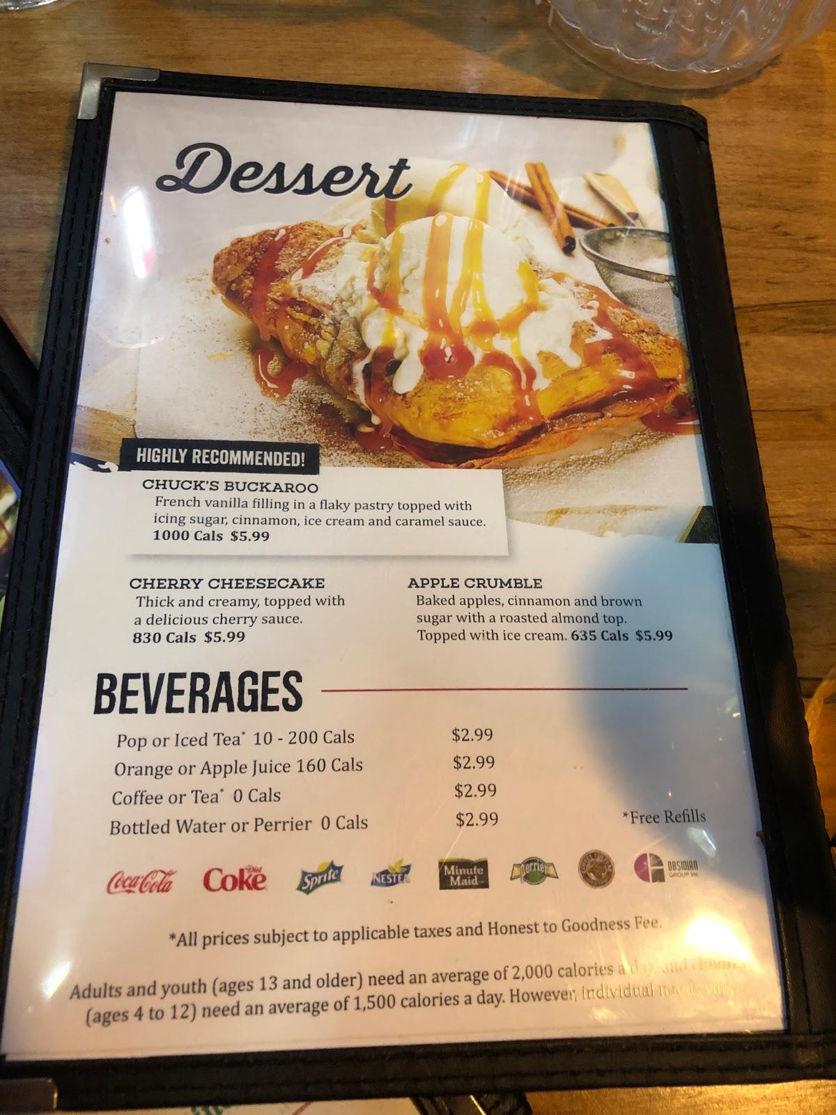 Menu at Chuck's Roadhouse Bar & Grill, Sault Ste. Marie