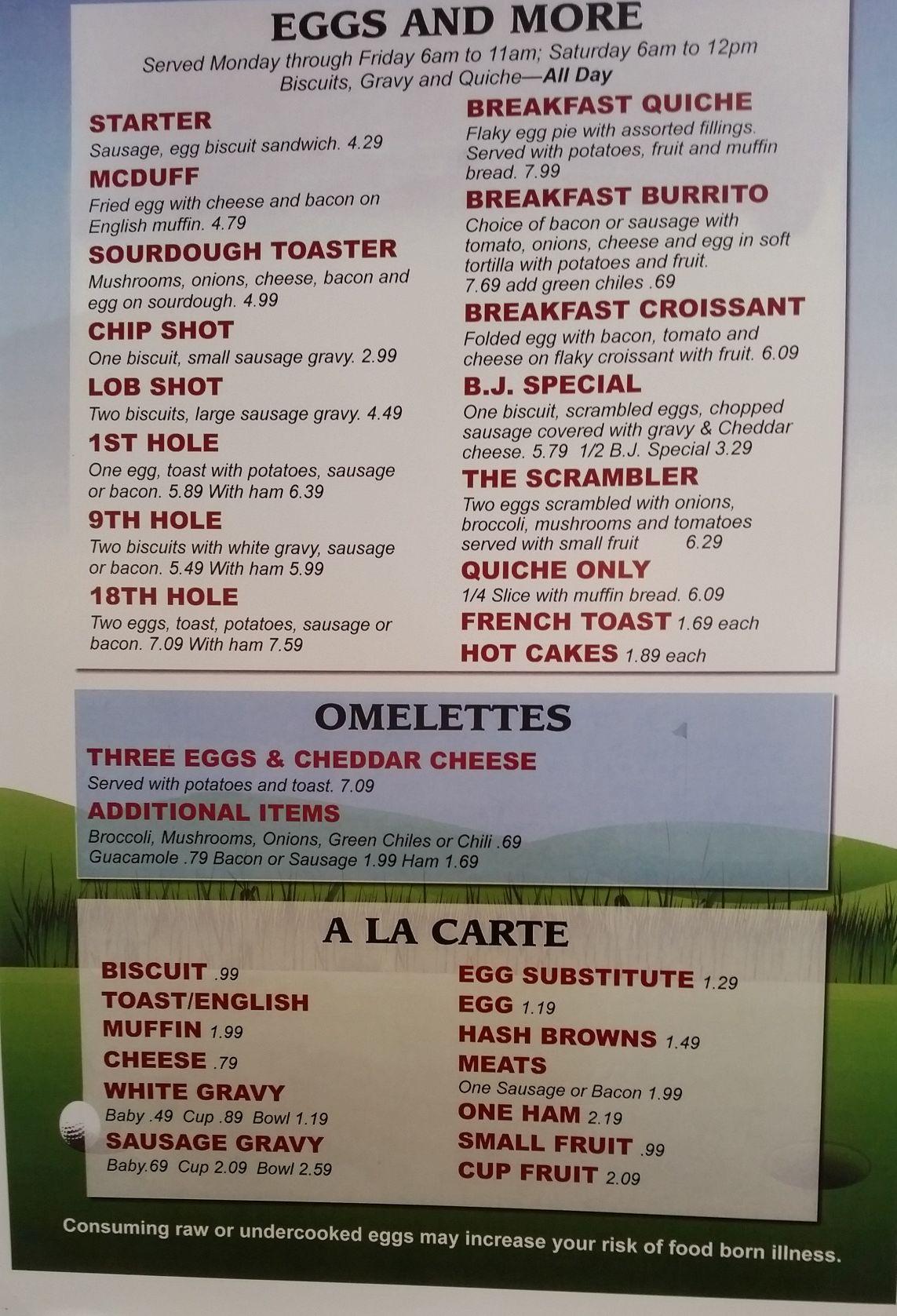 Menu at Duffer's cafe, Bella Vista