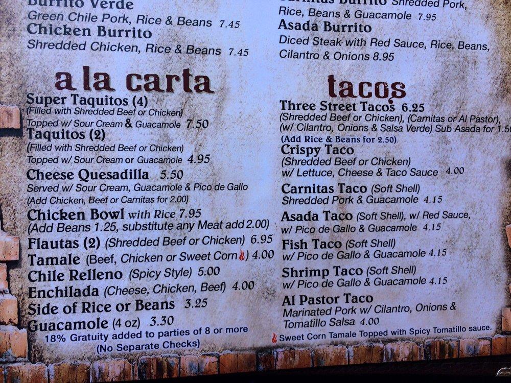 Menu at Super Mex restaurant, Irvine