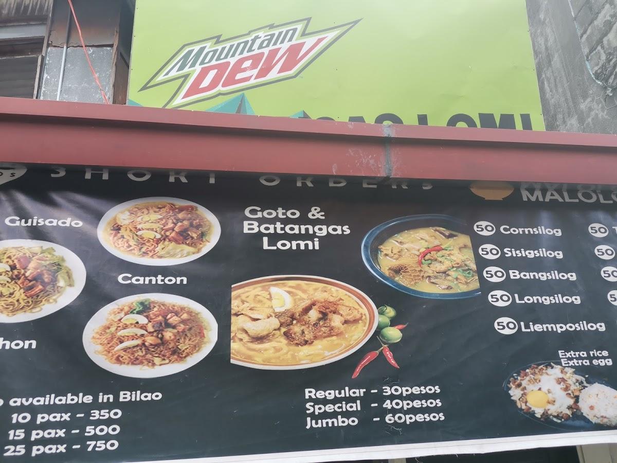 Menu at Batangas Lomi restaurant, Makati
