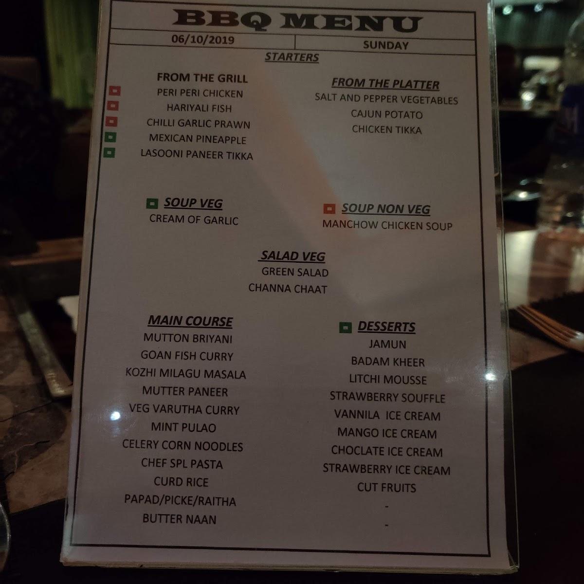 Menu at DiMoRa, Tiruchirappalli