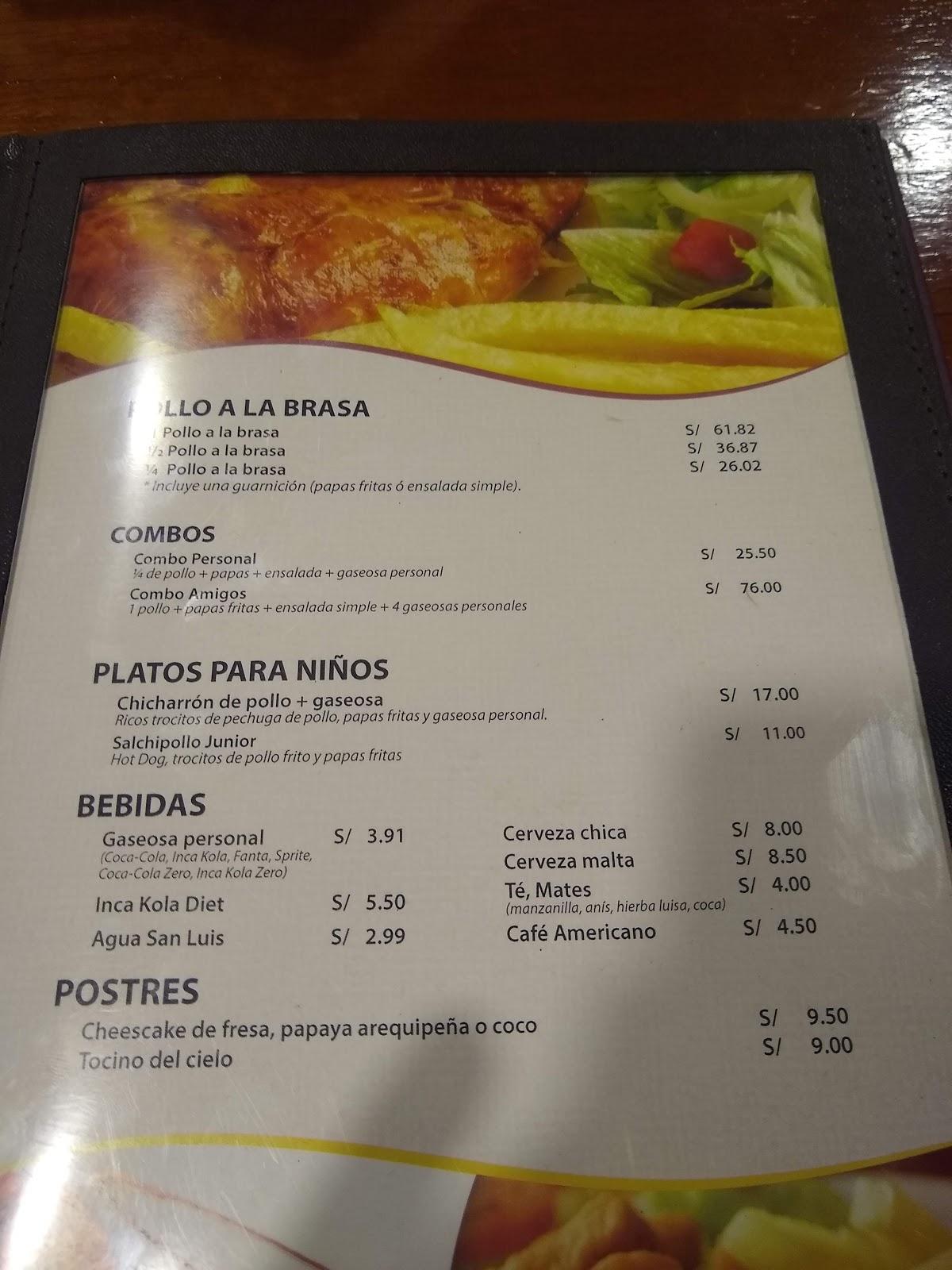 Carta del restaurante El Pollo Real Dolores, Arequipa, HFMF+83J