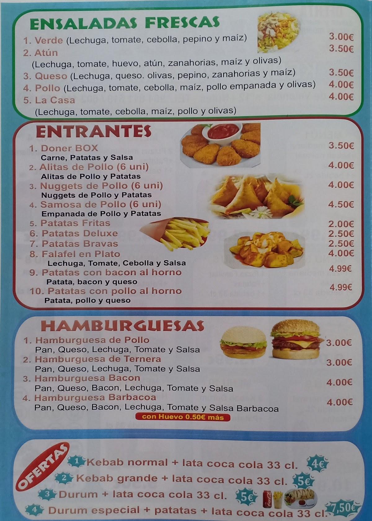 Carta de Hadi Kebab - Pizzeria, Nules