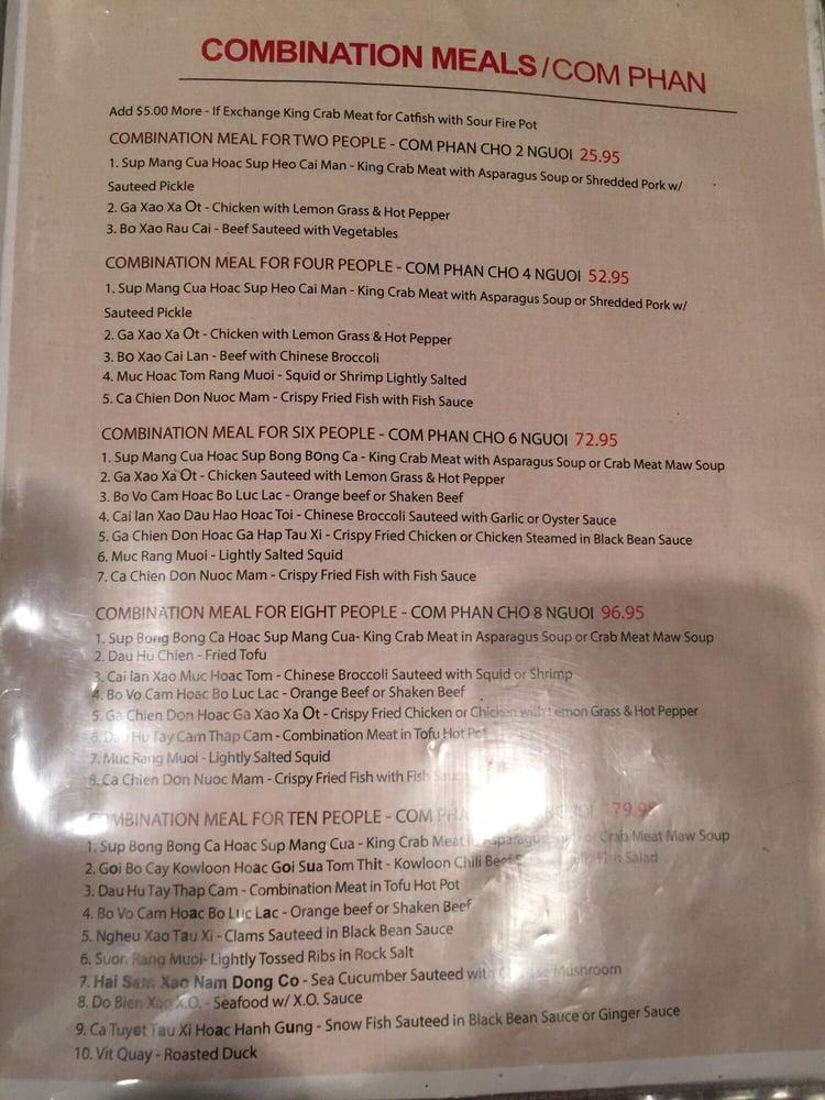 Menu at Kowloon Chinese Seafood Restaurant, Arlington