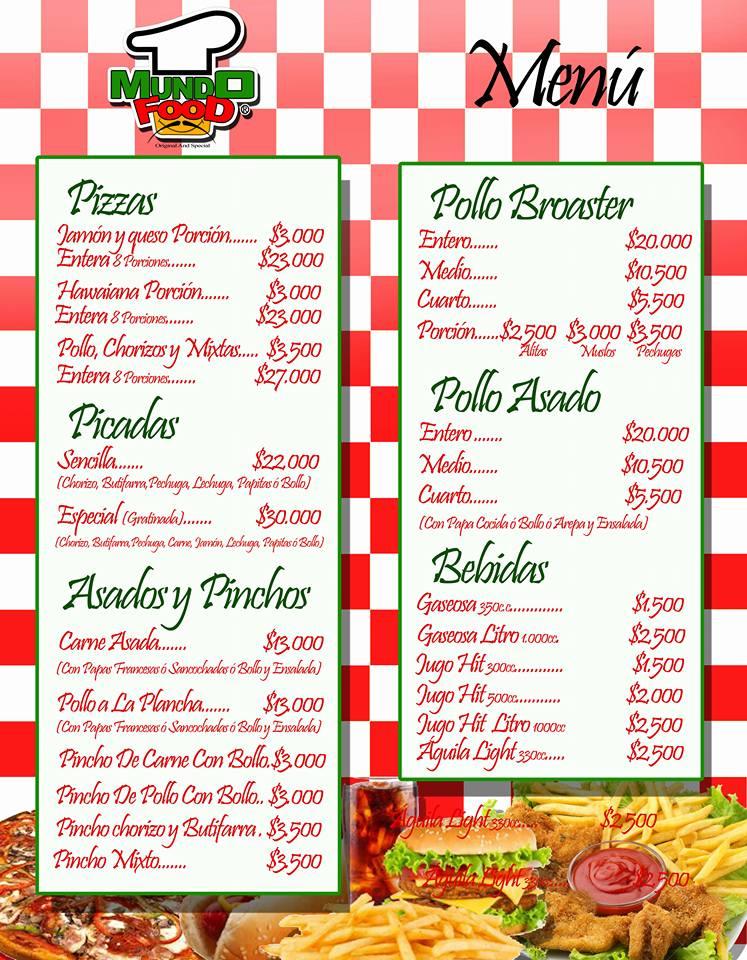 Menu at MUNDO FOOD pub & bar, Cartagena